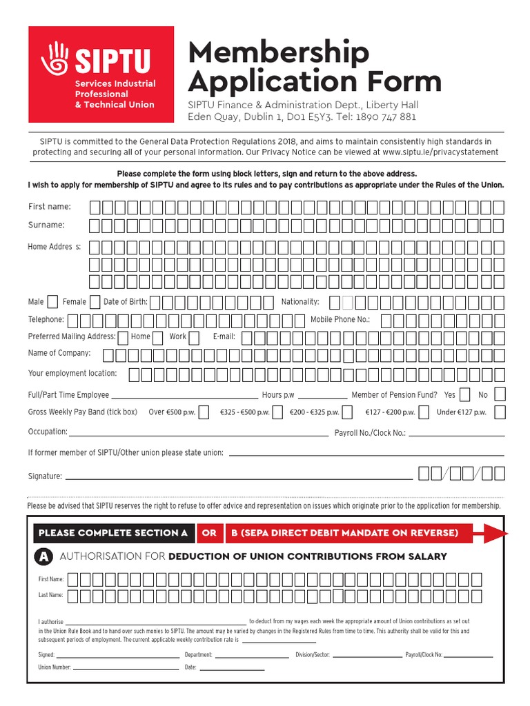 Siptu Sign Up Form 1 | PDF | Service Industries | Economies