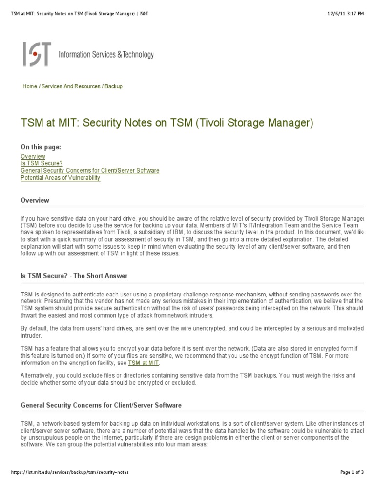 TSM at MIT: Security Notes On TSM (Tivoli Storage Manager) | PDF ...