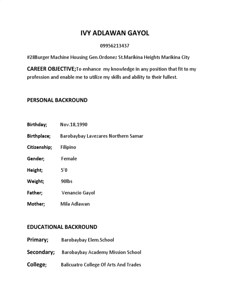 Ivy Adlawan Gayol: Career Objective | PDF