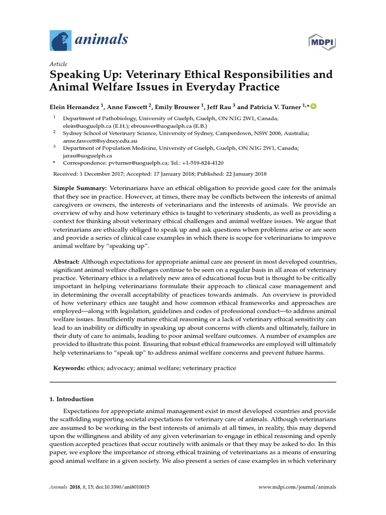 Animals: Speaking Up: Veterinary Ethical Responsibilities and Animal ...