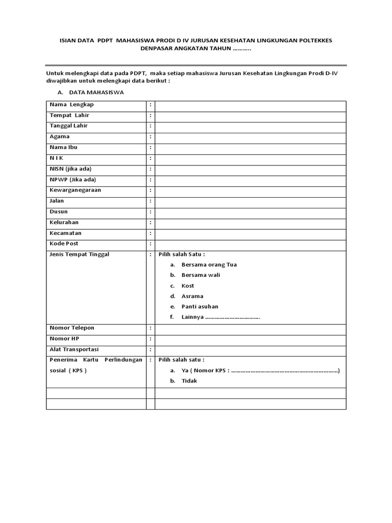 Form Data Mahasiswa Pdf
