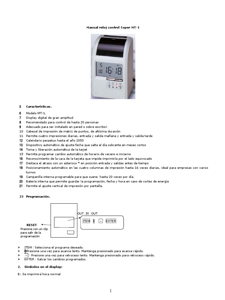 Manual Reloj Control MT1 | PDF | Reloj | Electrónica