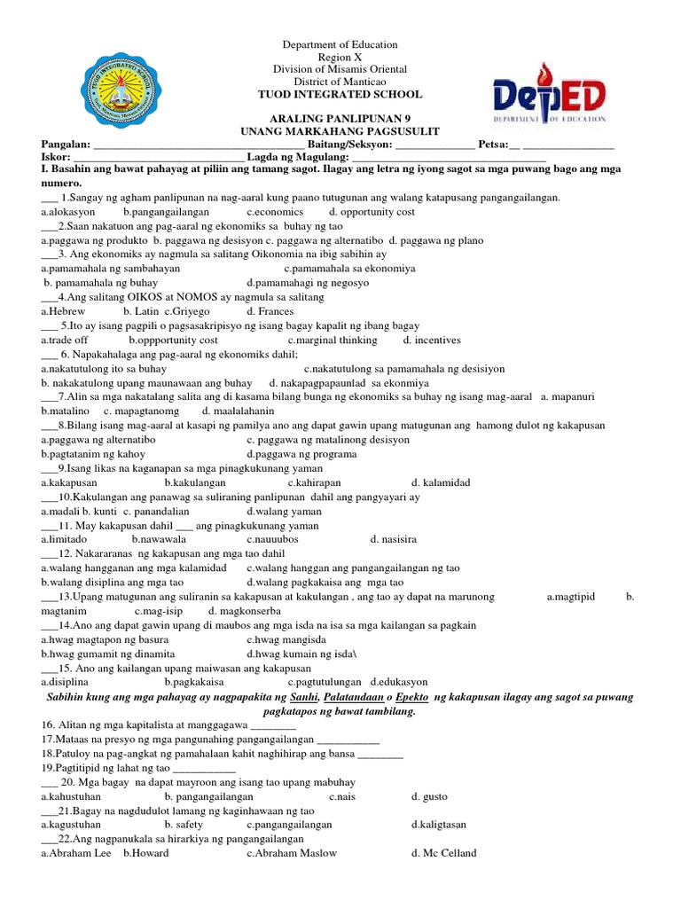 9 Ap 1st Exam | PDF