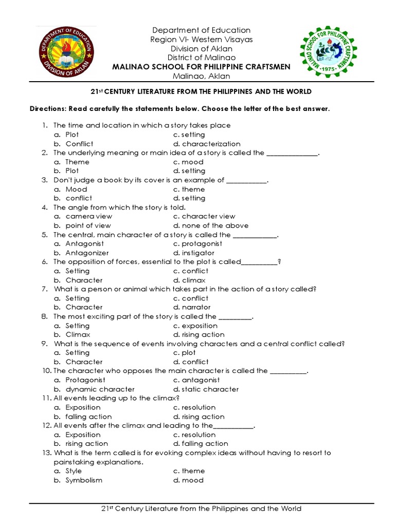 Elements of Fiction Quiz | PDF | Plot (Narrative) | Narration