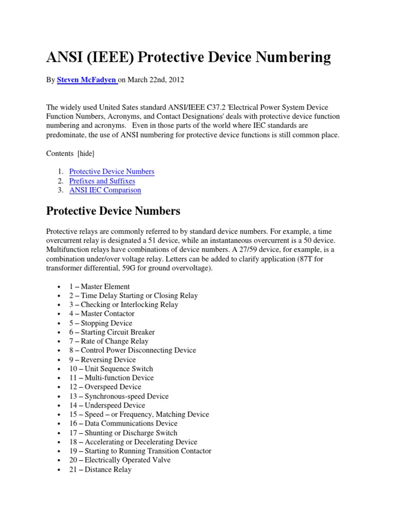 Ansi Numerical Code | PDF | Relay | Switch