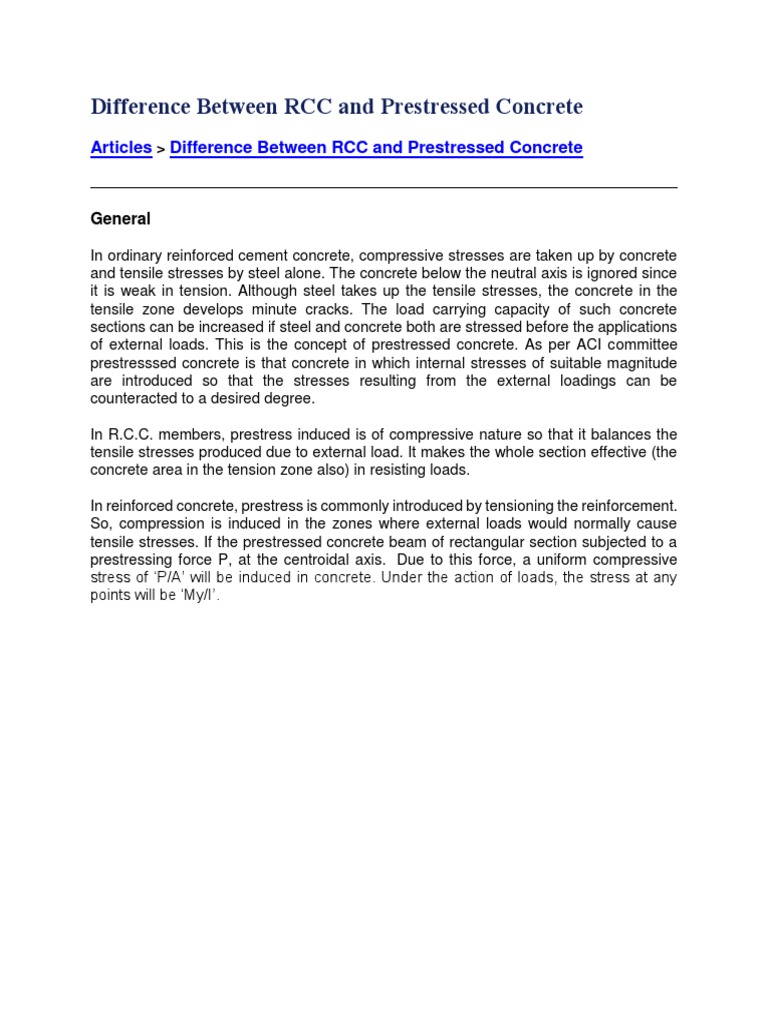 Articles Difference Between RCC and Prestressed Concrete | PDF ...