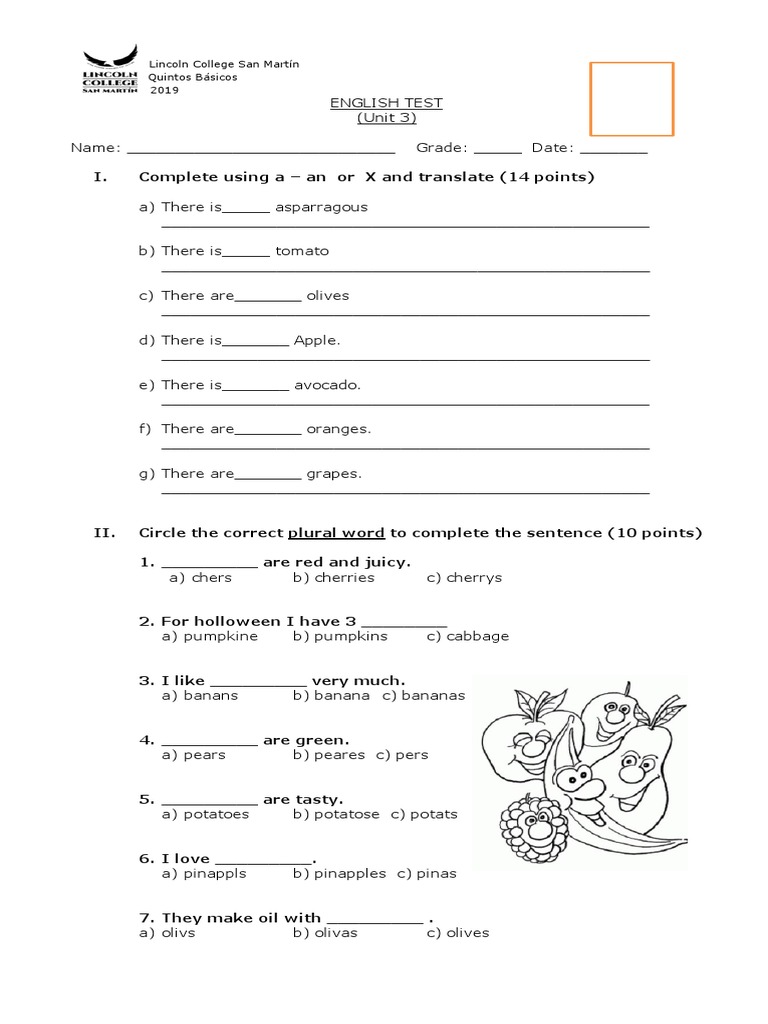 English Test 5th Grade PruebaU35° | PDF