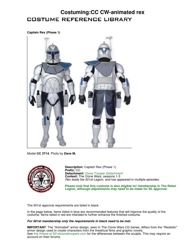 Costuming: Captain Rex (Phase 1) animated clone trooper | PDF | Glove ...