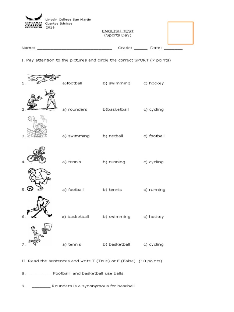 English Test 4th Grade PruebaU34° | PDF