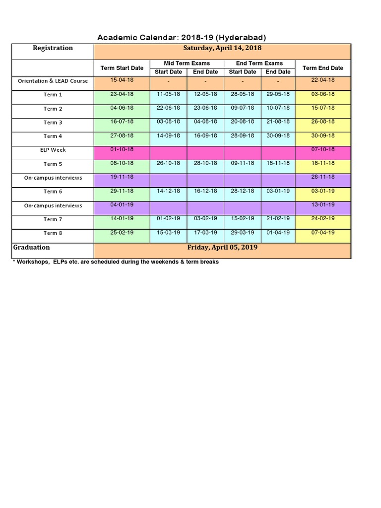 AcademicCalender Short 2018 19 Hyd | PDF