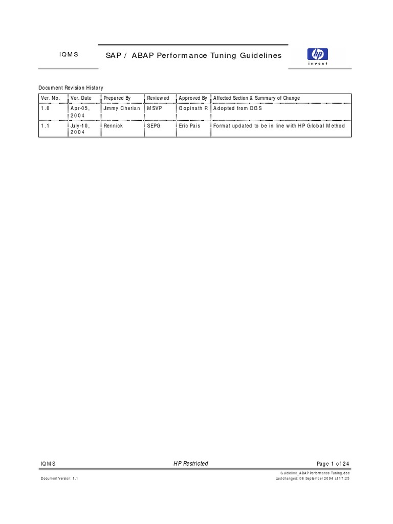 HP Guideline ABAP Performance Tuning | PDF | Database Index | Databases