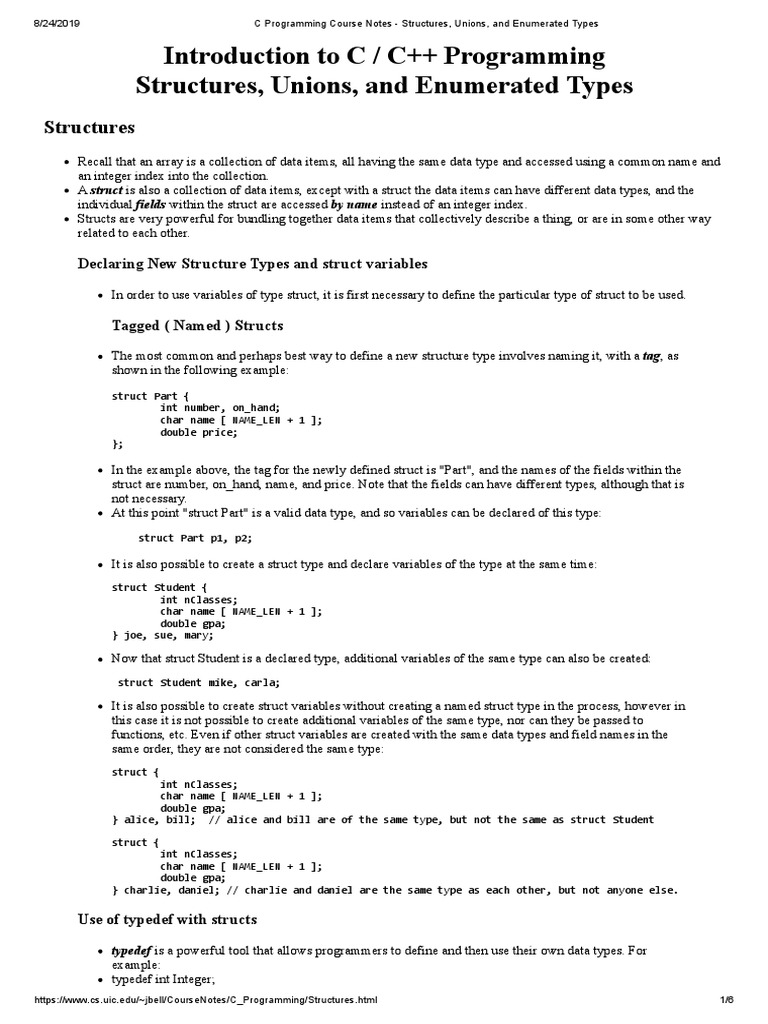 An Introduction to Structures, Unions, and Enumerated Types in C Programming: Bundling Related ...
