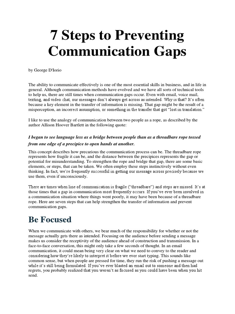 7 Steps To Preventing Communication Gaps | PDF | Conversation ...