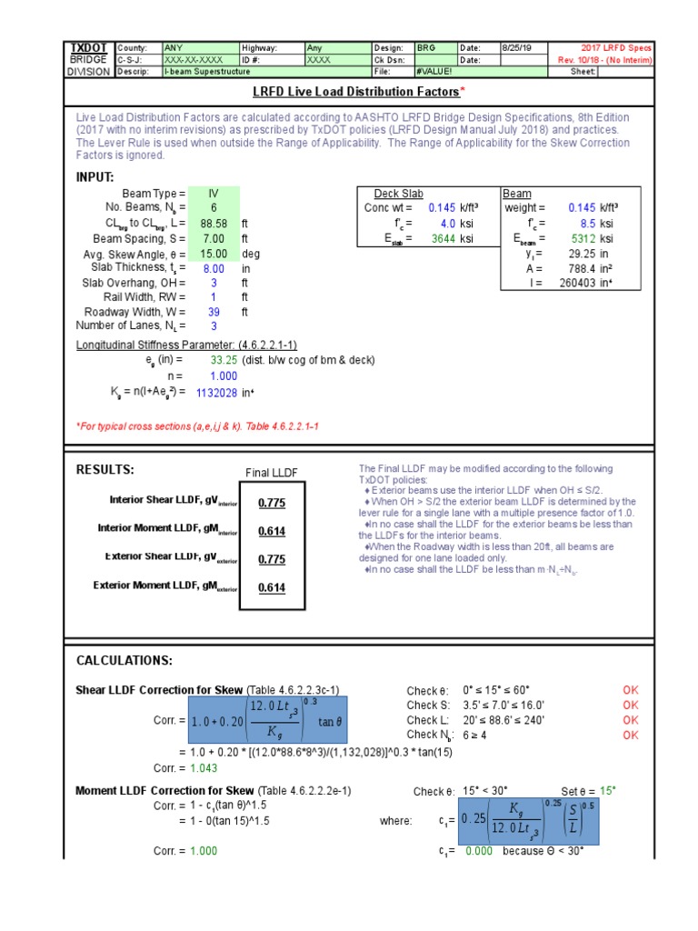 LRFD Live Load Distribution Factors: Txdot | PDF | Beam (Structure ...