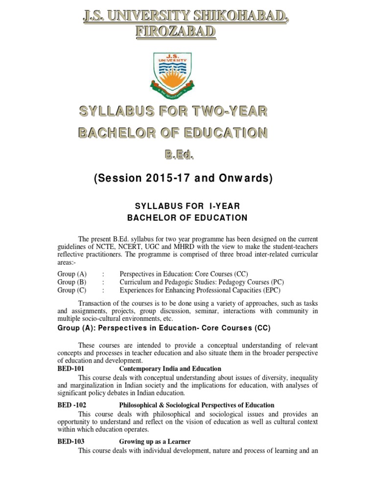B.ed. Syllabus | PDF | Inclusion (Education) | Curriculum