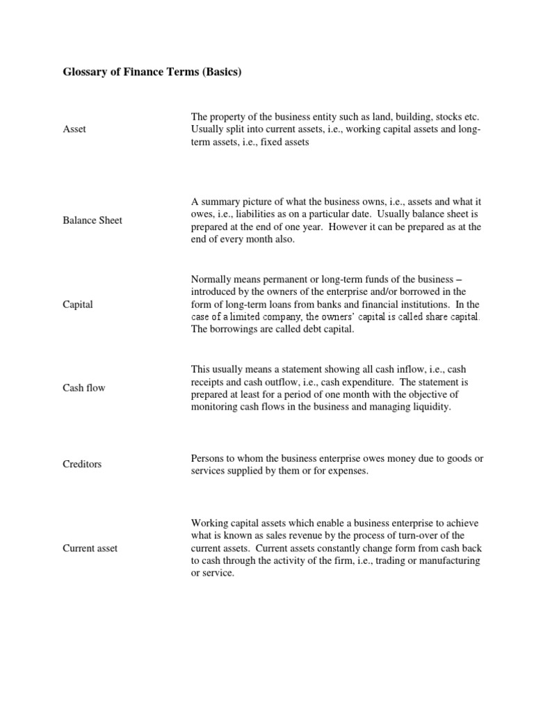 Glossary of Finance Terms | PDF | Business | Expense
