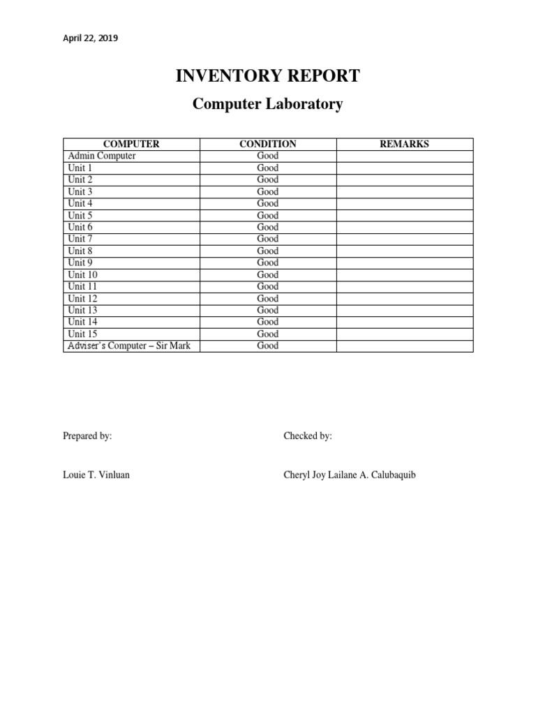 Inventory Report Computer | PDF