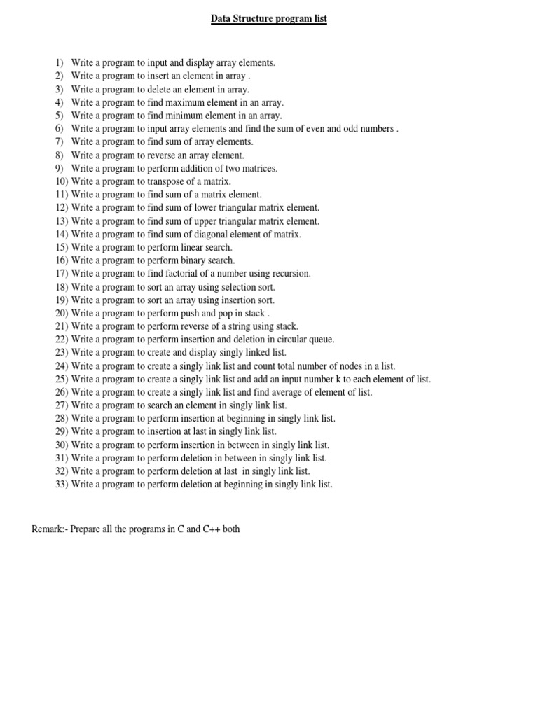 Data Structure Program List | PDF