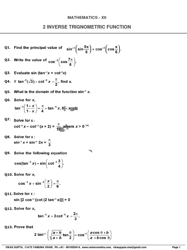 2 Inverse Trignometric Function 1 | PDF