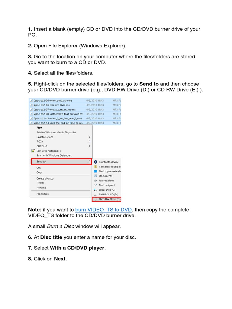A Step-by-Step Guide to Burning Files and Folders to a CD or DVD | PDF