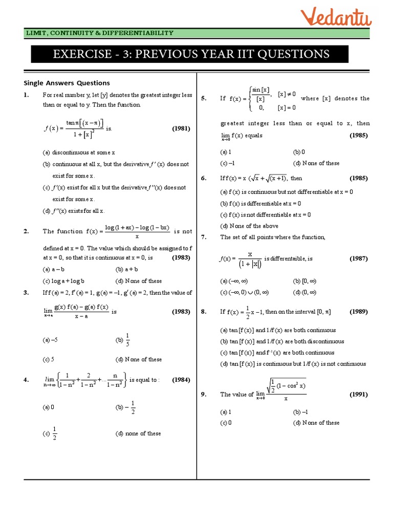 Exercise - 3: Previous Year Iit Questions | PDF | Derivative ...
