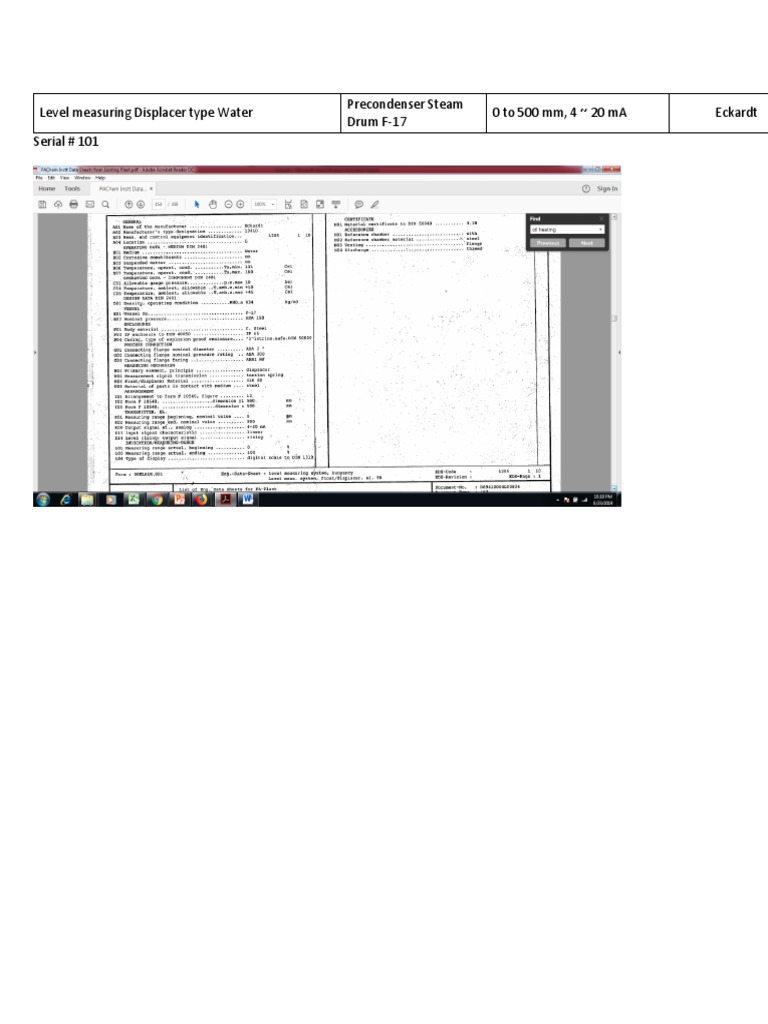 Level Measuring Displacer Type Water Precondenser Steam Drum F-17 0 To ...