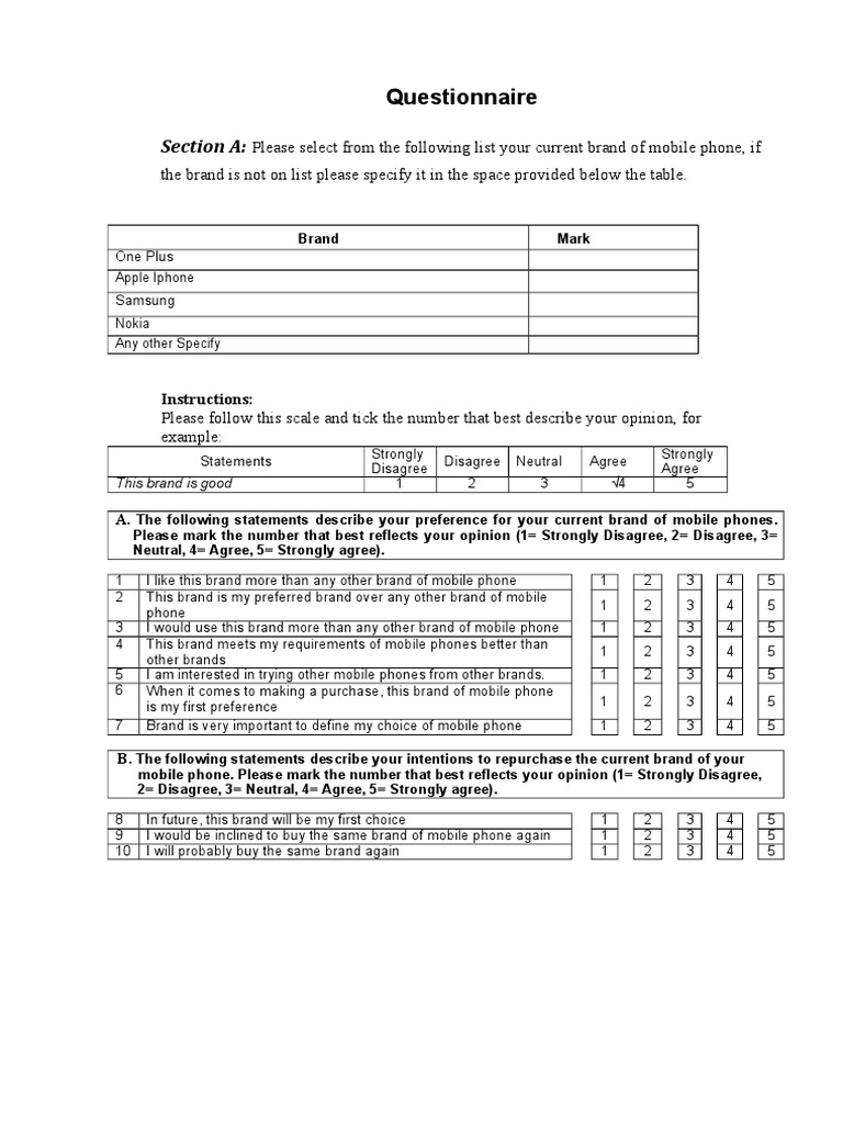 Questionnaire | PDF | Brand | Behavioural Sciences