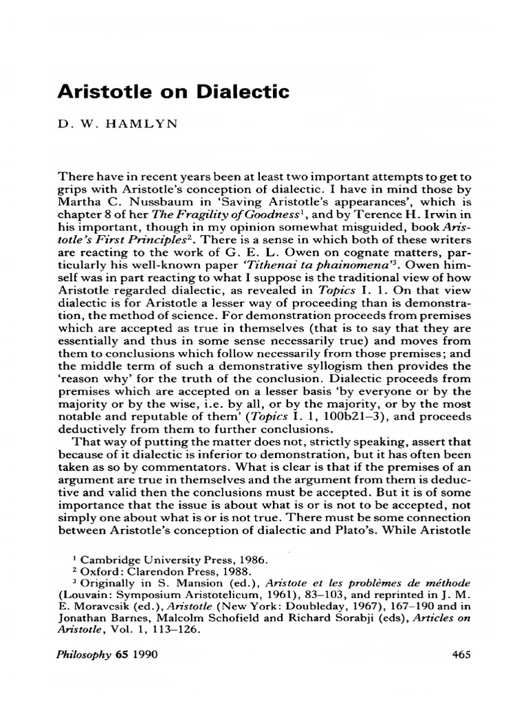 Aristotle On Dialectic PDF | PDF | Philosophical Realism | Epistemology