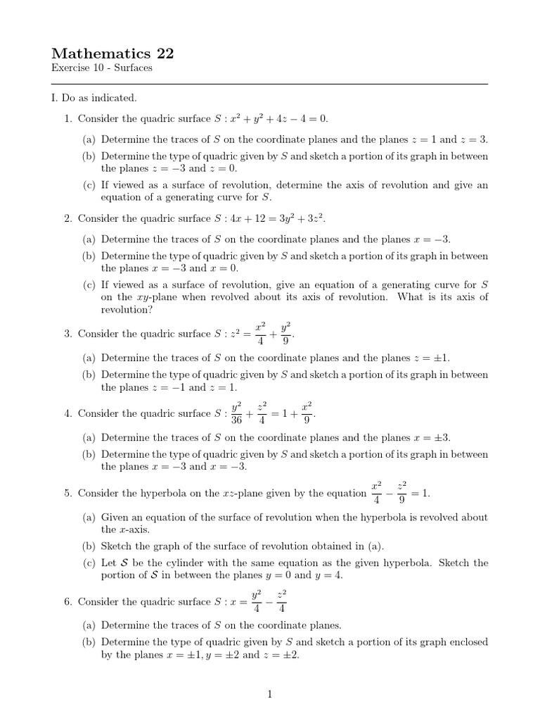 E10 - Surfaces | PDF | Cartesian Coordinate System | Plane (Geometry)