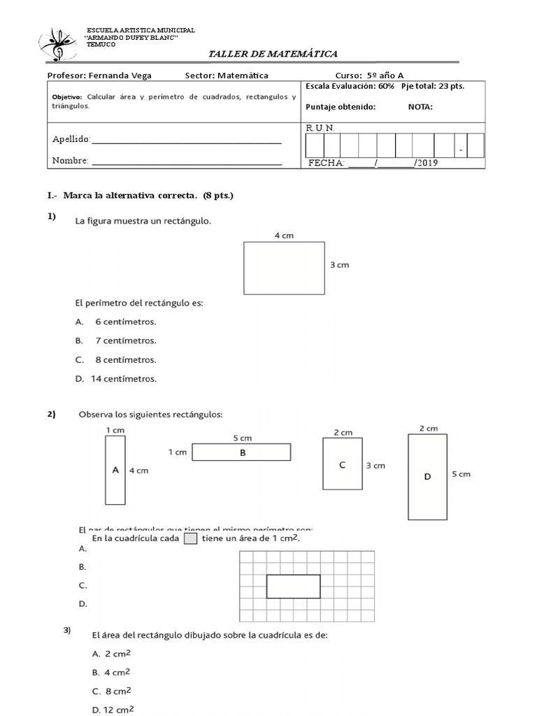Taller Area y Perimetro 5to | PDF