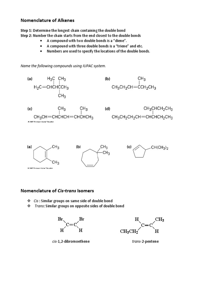 Nomenclature of Alkenes | PDF | Alkene | Functional Group