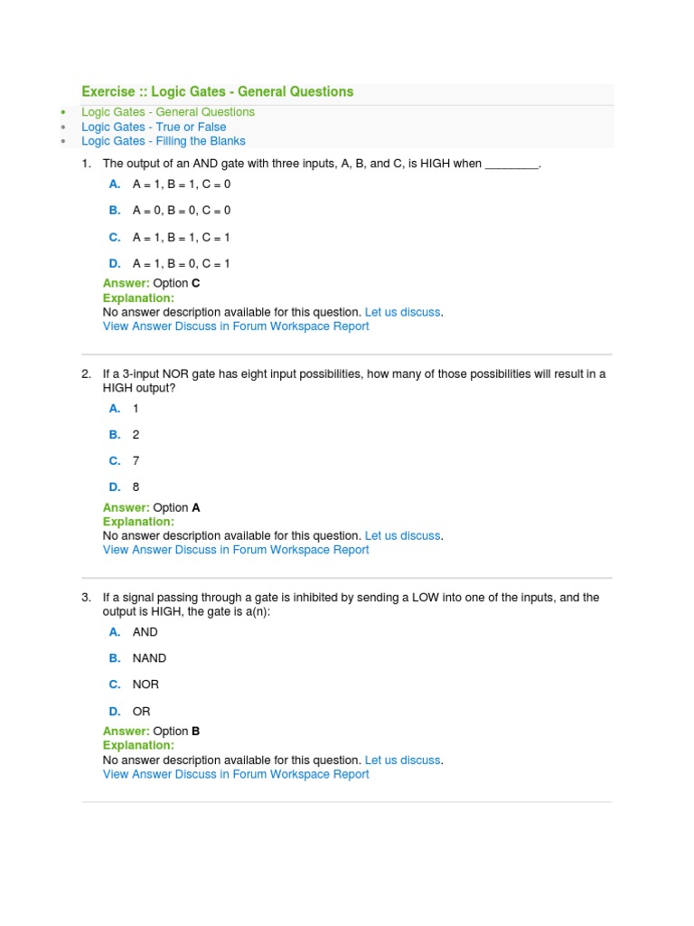 Exercise:: Logic Gates - General Questions: Logic Gates - True or False ...