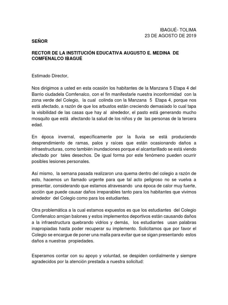 Oficio Rector Colegio Comfenalco | PDF