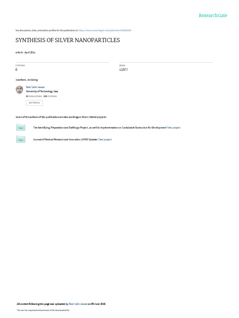 Synthesis of Silver Nanoparticles | PDF | Nanoparticle | Silver