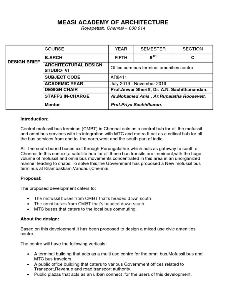 Office Cum Bus Terminal Amenities Centre-Design Brief 040719 | PDF ...
