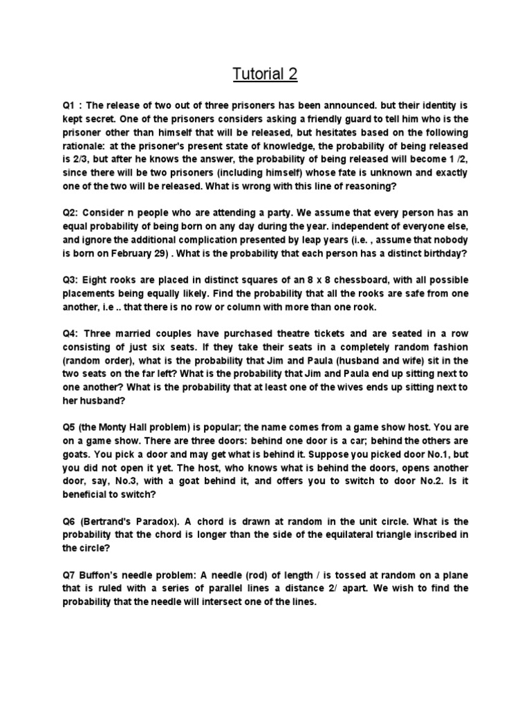 Tutorial 2 | PDF | Randomness | Probability