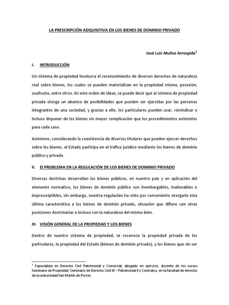 Prescripción Adquisitiva en Los Bienes de Dominio Privado | PDF ...