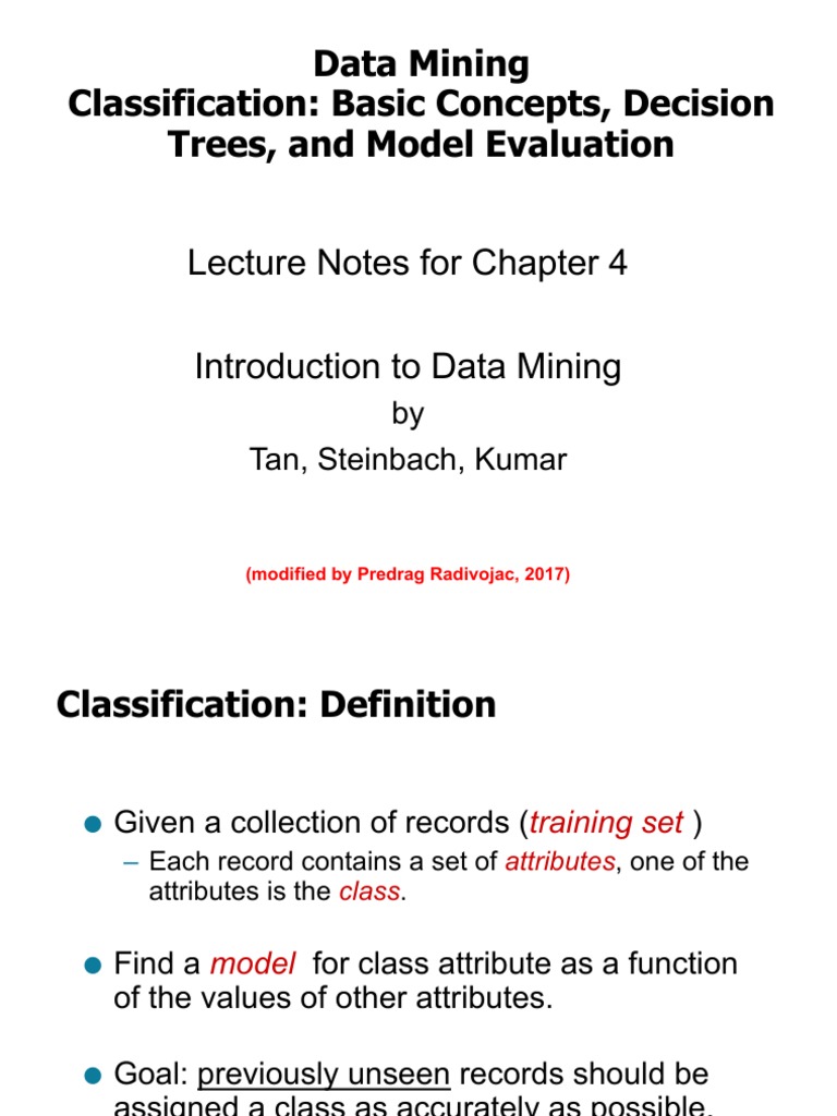 Data Mining Classification: Basic Concepts, Decision Trees, and Model Evaluation | PDF ...