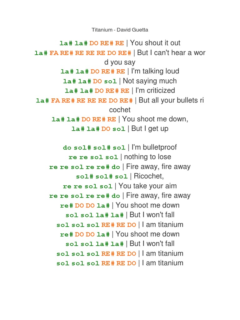 Titanium - David Guetta lyrics | PDF