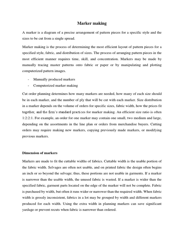 Marker Making: Dimension of Markers | PDF | Sewing | Clothing