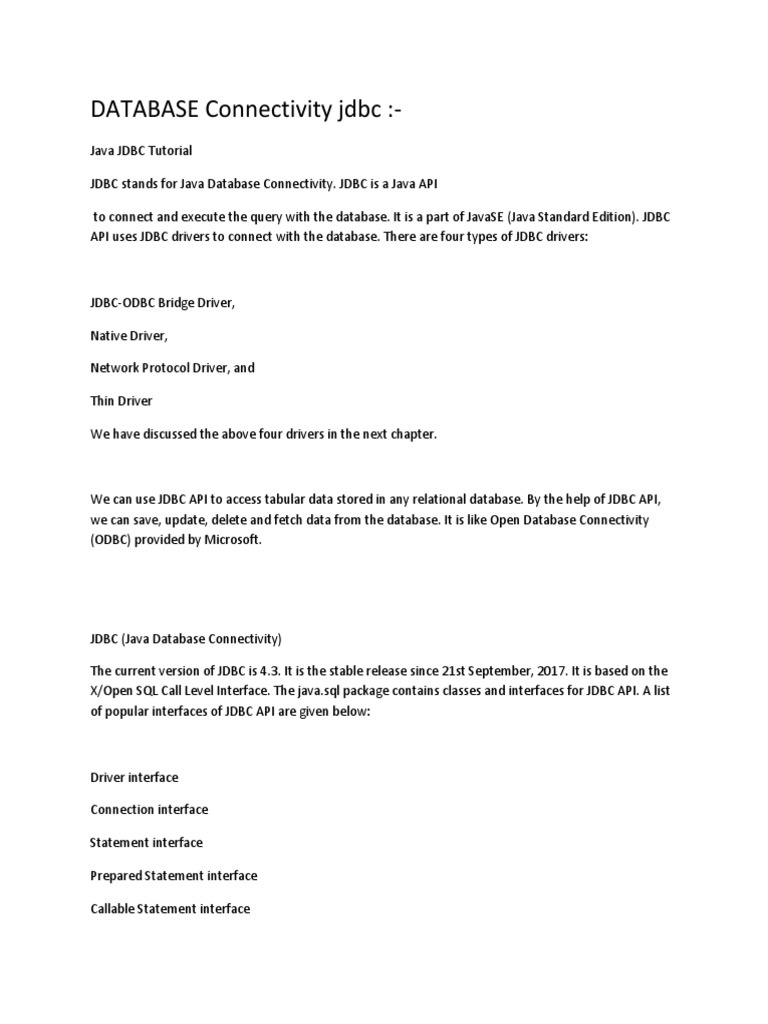 An In-Depth Guide to Java Database Connectivity (JDBC) - Connecting to Databases, API Overview ...