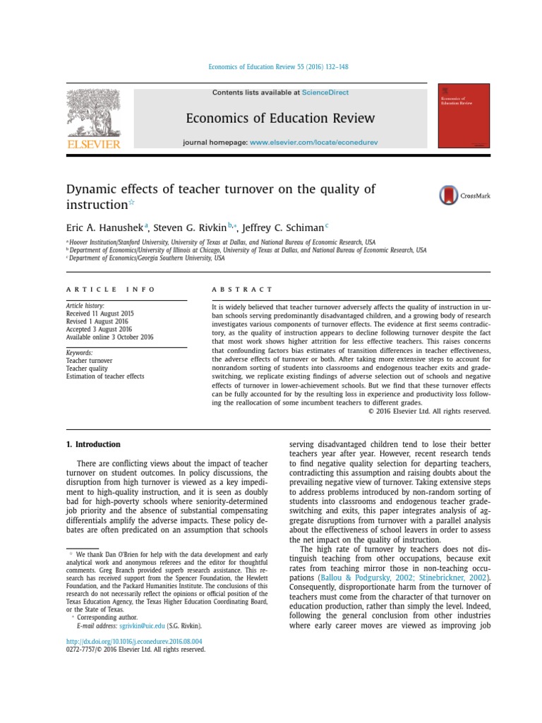 Dynamic Effects of Teacher Turnover On The Quality of Instruction | PDF ...