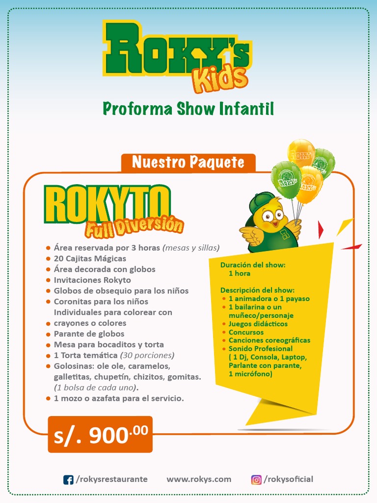Proforma Show Infantil: Nuestro Paquete | PDF | Industria de alimentos ...
