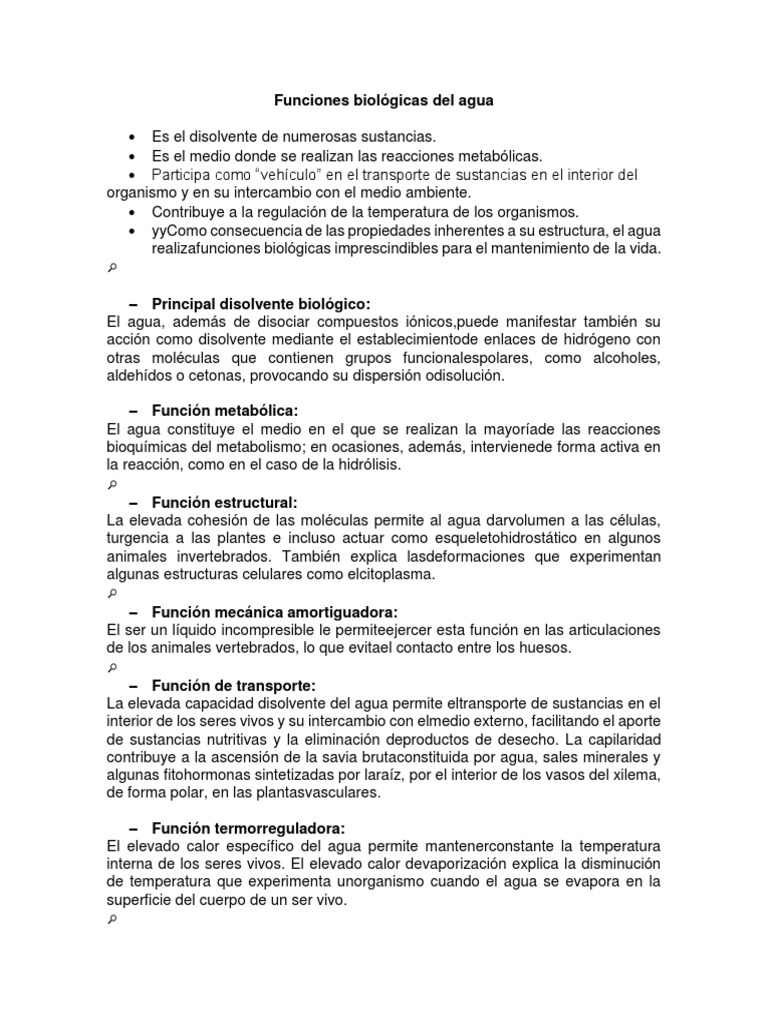 Funciones Biologicas Del Agua | PDF | Metabolismo | Organismos