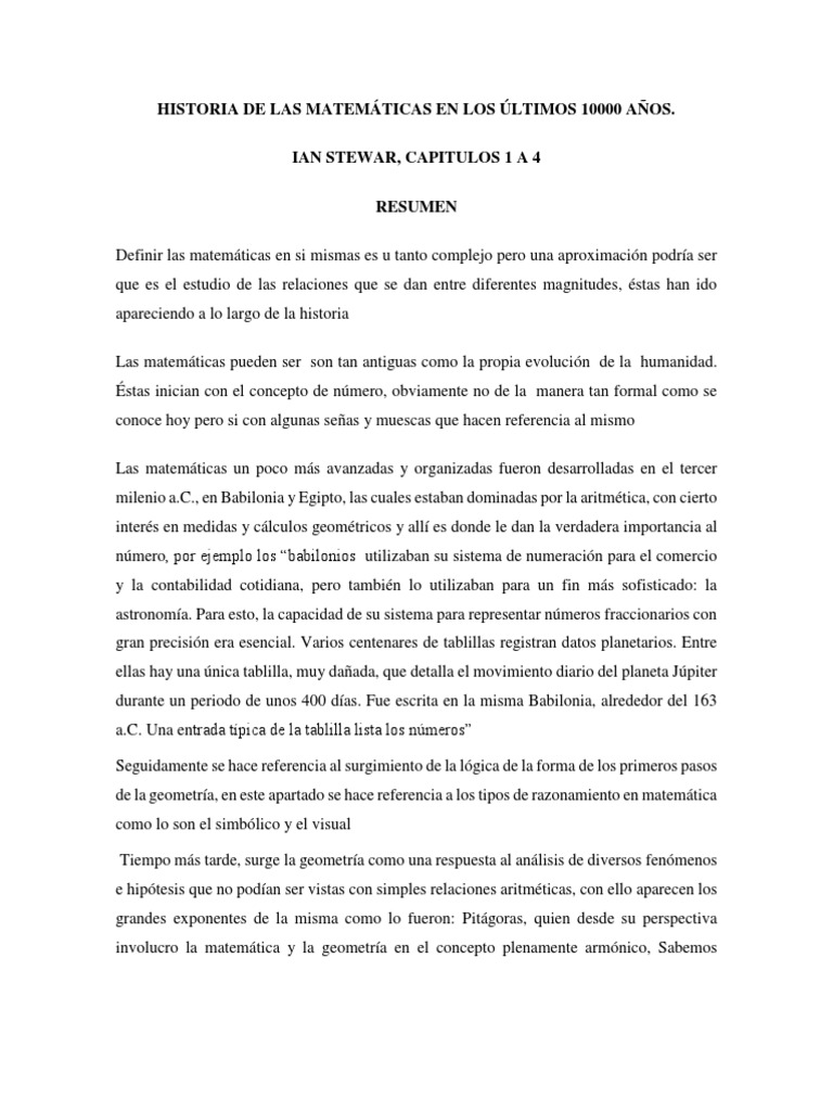 Resumen Historia de Las Matemáticas Cap 1 Al 4 | PDF | Álgebra | Números