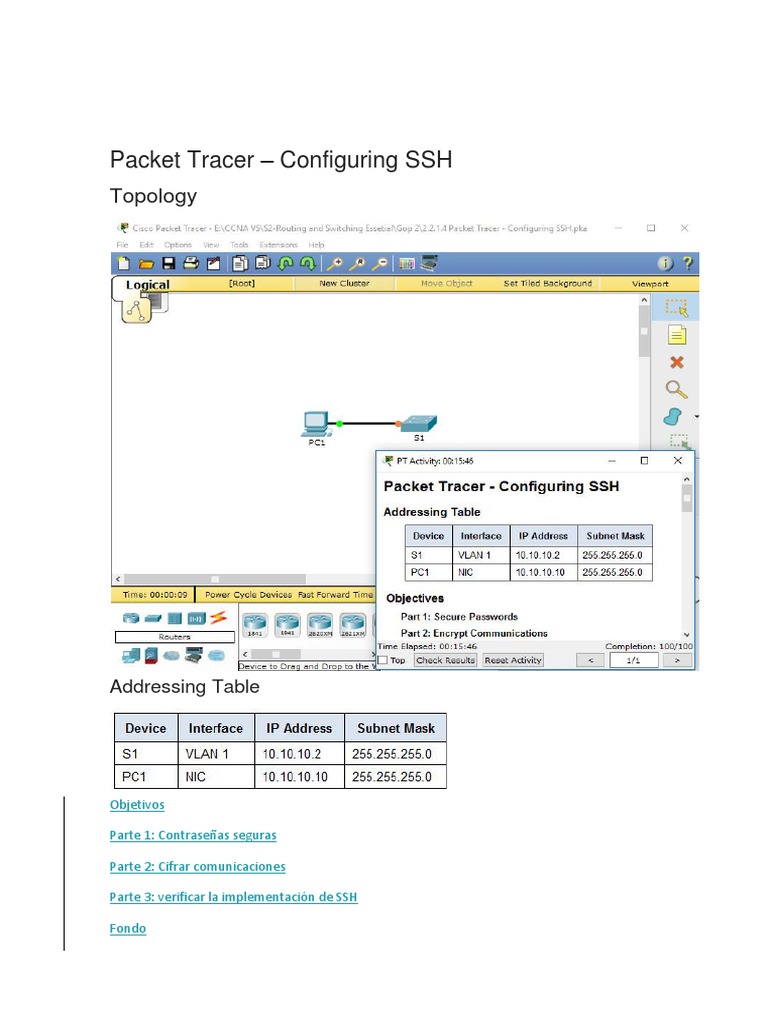 2 2 1 4 Packet Tracer Configuring Ssh Pka Completed Contraseña Cubierta Segura