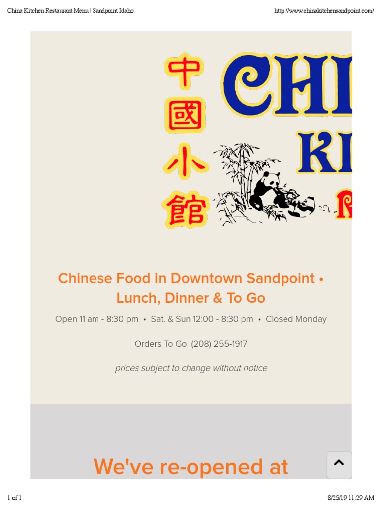 China Menu Sandpoint Idaho | PDF