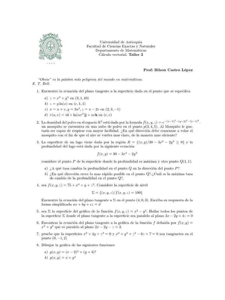 Taller 2 de C Lculo Vectorial | PDF | Degradado | Derivado