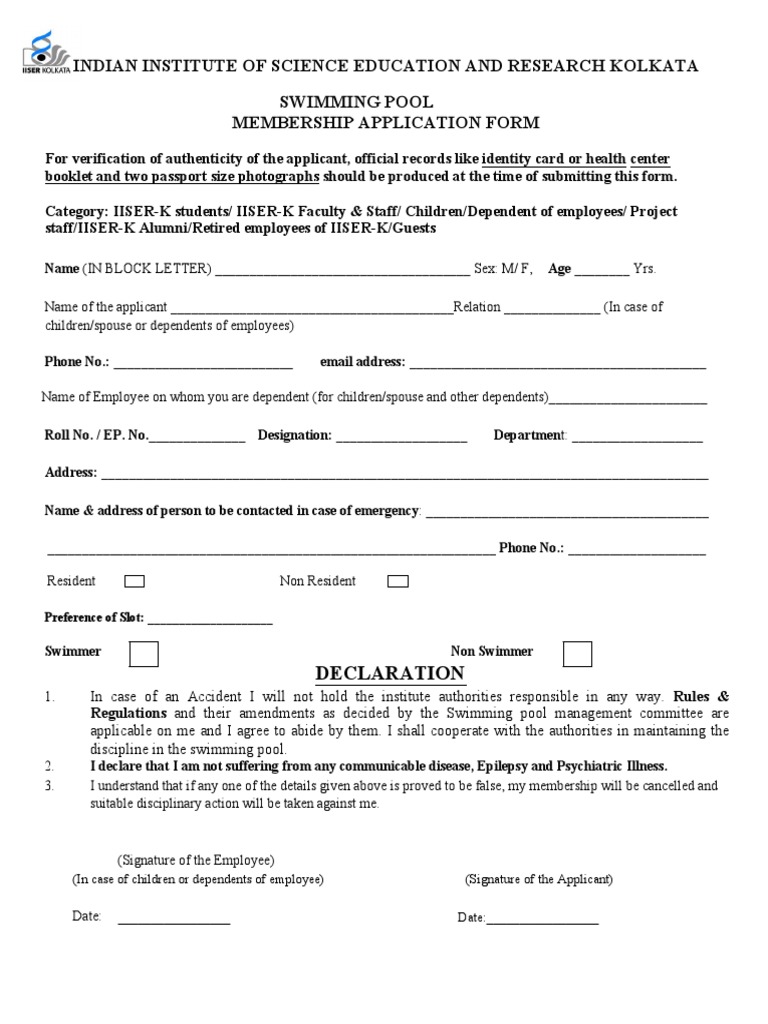 SwimmingPool Membership Form | PDF | Government And Personhood | Government