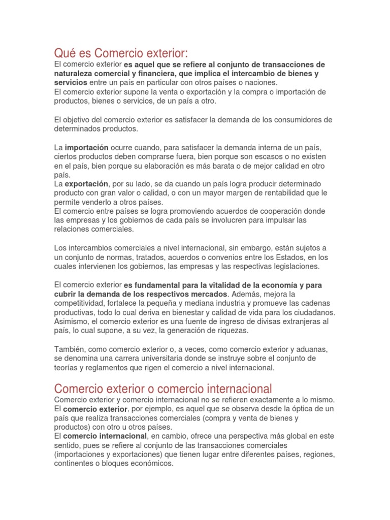 Definición y Objetivo del Comercio Exterior | PDF | Comercio | El ...